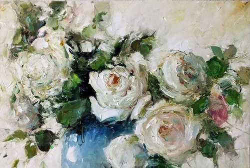 Картина маслом на холсте Розы белые