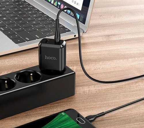 Сзу hoco N7 2USB + Кабель USB-Micro, 2.1A, черный