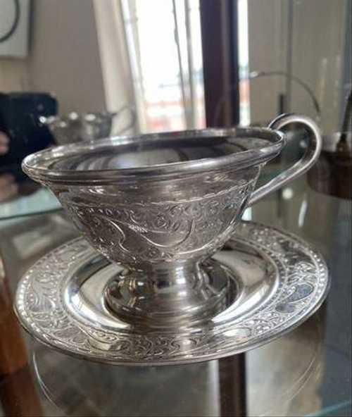 Чашка с блюдцем серебро 875 высота 7 блюде-10 см