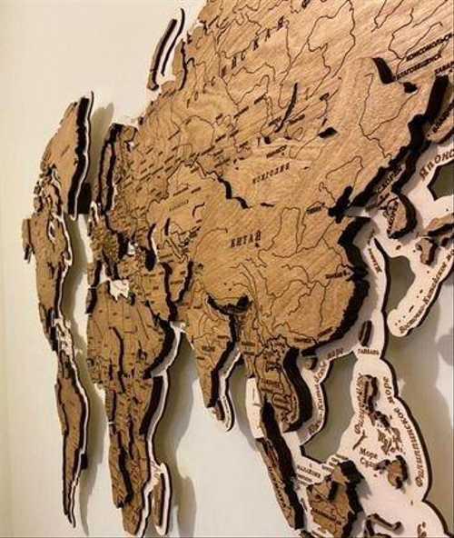 Лофт декор карта мира из дерева