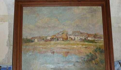 Картина маслом на холсте "Пейзаж с прудом"