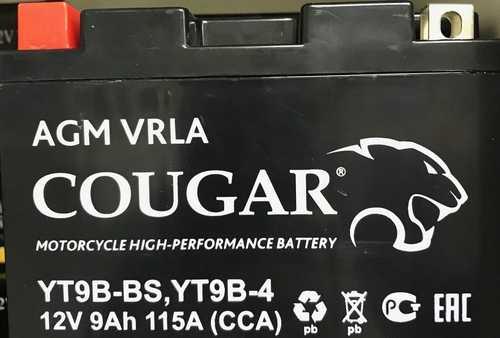 Аккумулятор мото Cougar AGM YT9B-BS 12V 9Ah