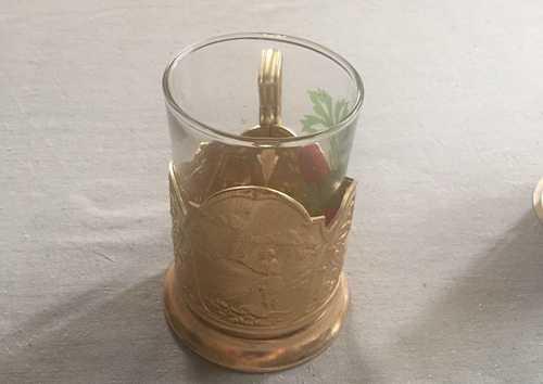 Подстаканник со стаканом «Золотая рыбка» СССР