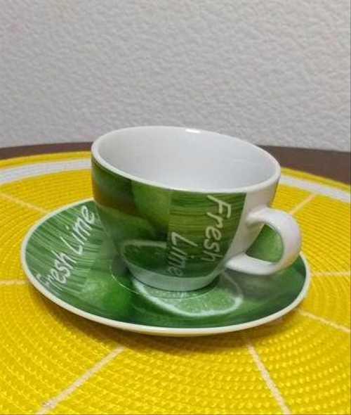 Чашка с блюдцем (чайный сервиз) зеленые