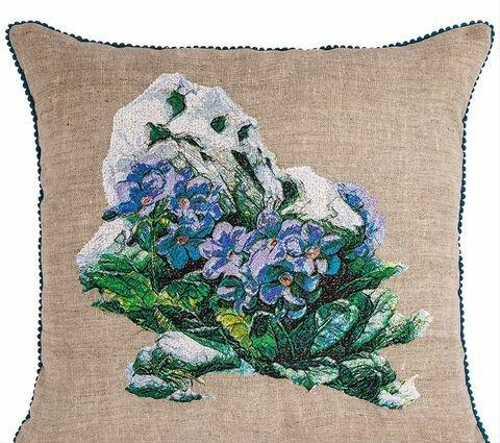 Santalino подушка декоративная акварель,эдельвейс,45Х45см,серый+синий,100 лён, вышивка