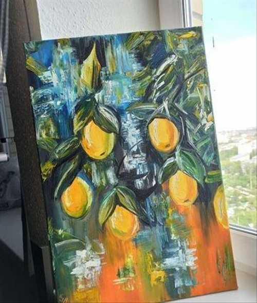 Картина маслом на холсте лимоны
