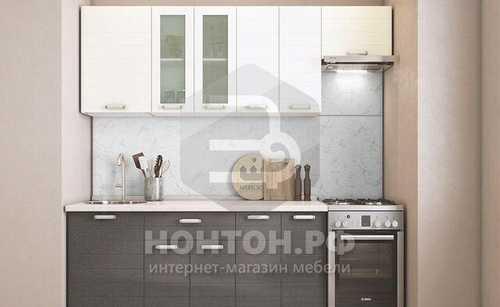 Кухня Виктория 2.2 м белый / белый металлик / граф