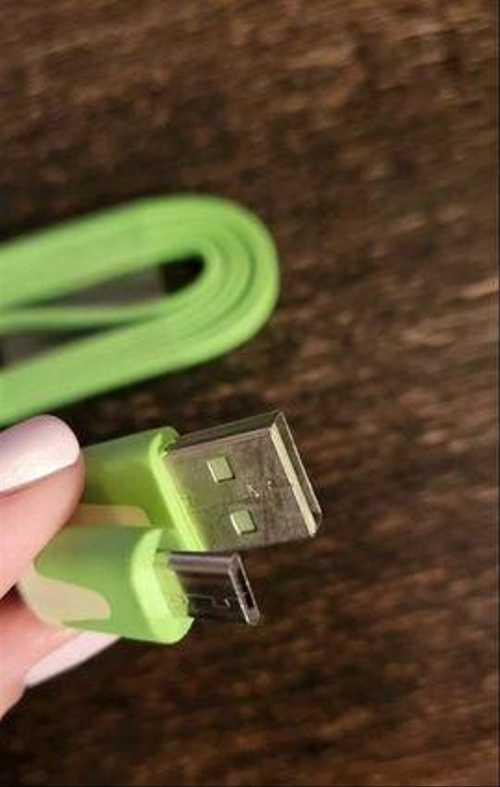 USB-Micro USB кабель провод 1м плоский зеленый