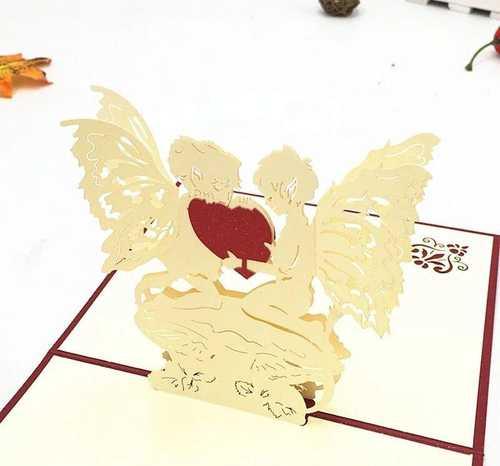 Ангелочки с сердцем - валентинка - 3D открытка