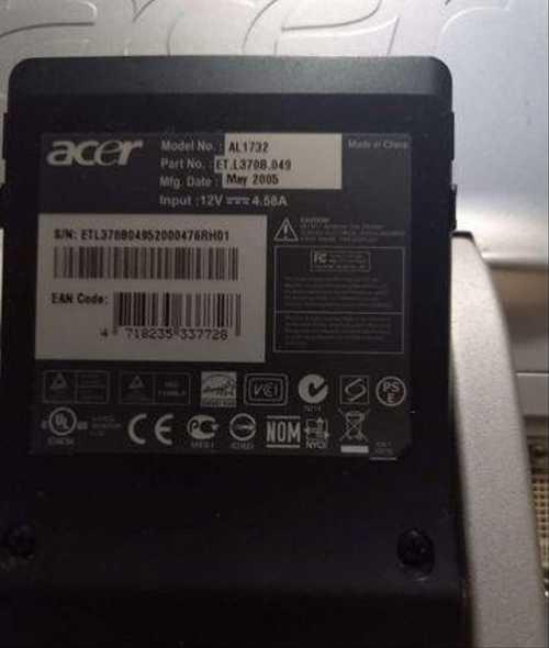 Монитор для пк и для видео наблюдения Acer AL1732