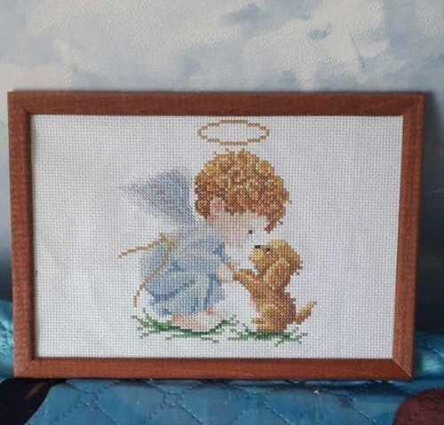 Картина вышитая крестом Ангел и щенок
