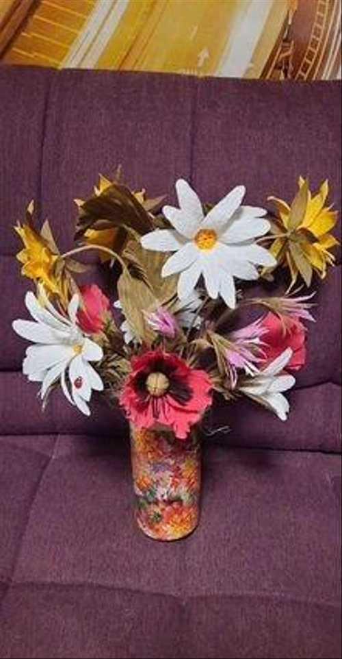 Букет цветов ручной работы из гофробумаги