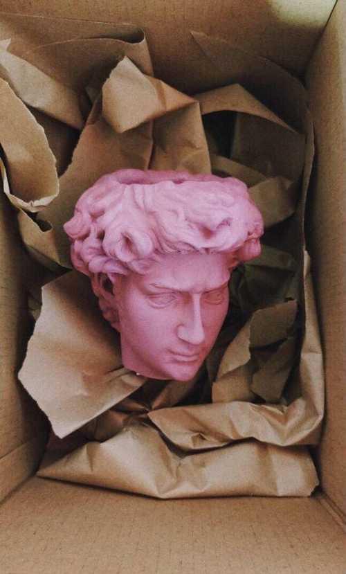 Бюст кашпо голова Давид розовый