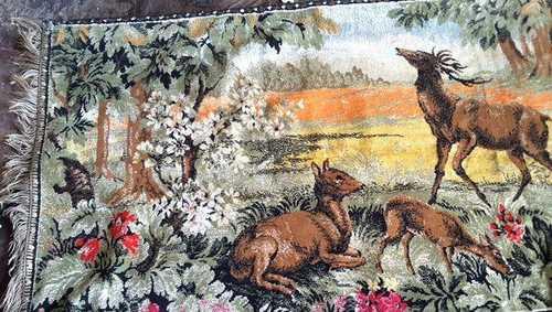Винтажный ковер-гобелен с оленями из СССР