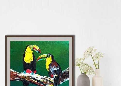Картина маслом Попугай Влюбленная пара птицы