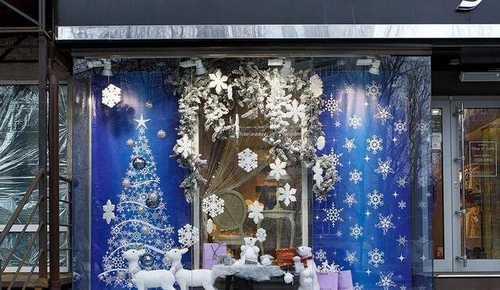 Новогодние наклейки на витрины, снежинки и прочее