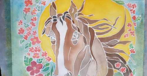 Холодный батик (роспись на шелке) "Лошадь"