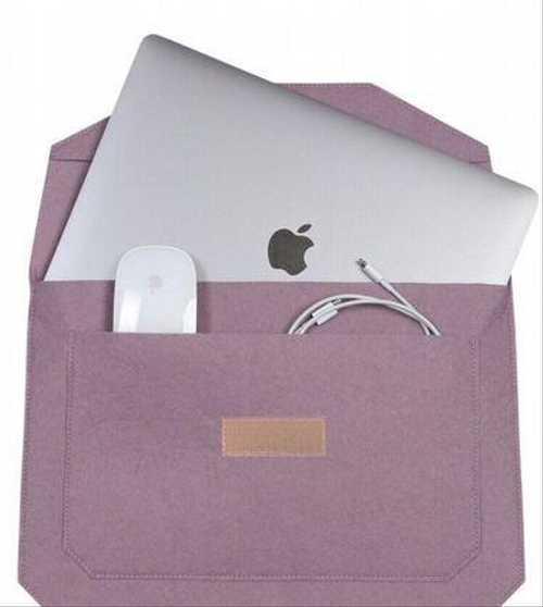 Чехол для ноутбука папка серо-розовый фетр войлок