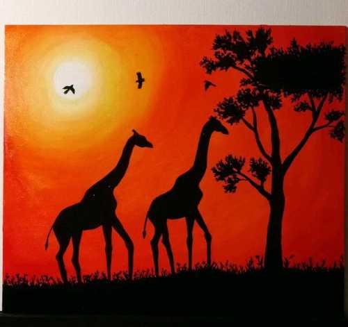 Картина "Жирафы. Африка". Холст, акрил