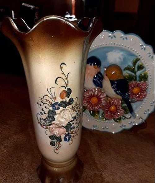 Керамическая ваза, объёмная керамическая тарелка