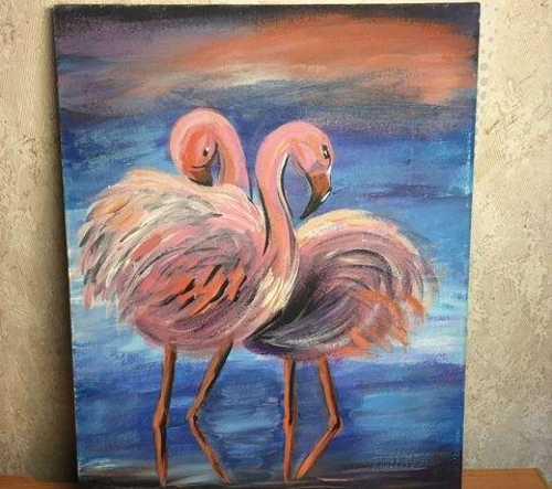 Картина влюблённые фламинго