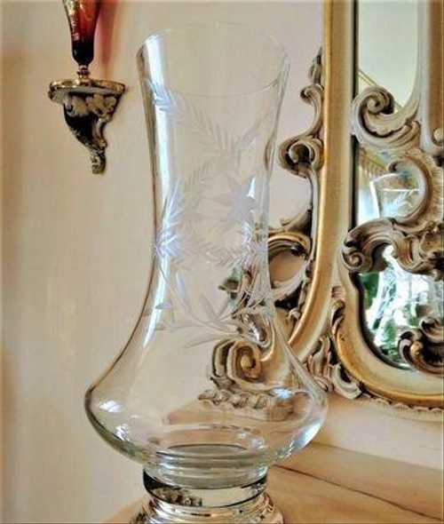 Большая ваза винтаж серебро 800 хрусталь Италия
