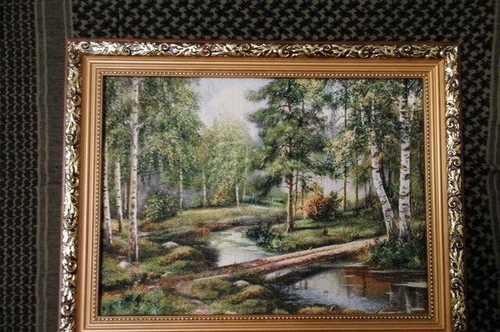 Картина интерьерная гобелен 46х36 лес и река