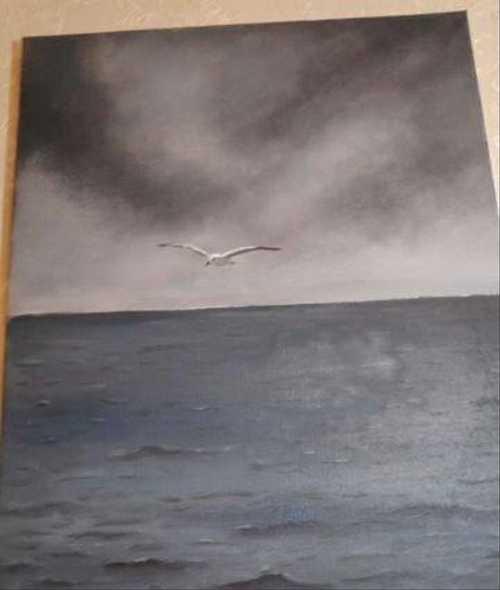 Картина маслом на холсте пейзаж,море,чайка