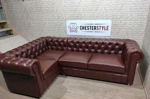 Угловой кожаный диван Честер для офиса, кафе, дома