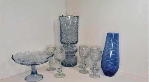 Рюмки вазы цветной хрусталь стекло СССР