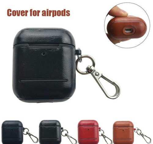 Кожаный case AirPods 1/2 с карабином (в коробке)