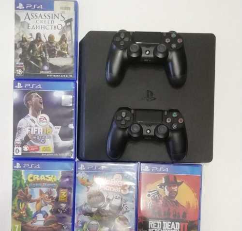 Sony PS4 Slim 1TB + 5 дисков + 2 джойстика