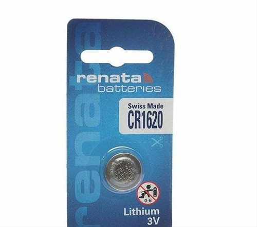 Батарейка CR1620 3V таблетка (пульт сигнализации, ключ) блистер (1шт.) Lithium renata CR 1620