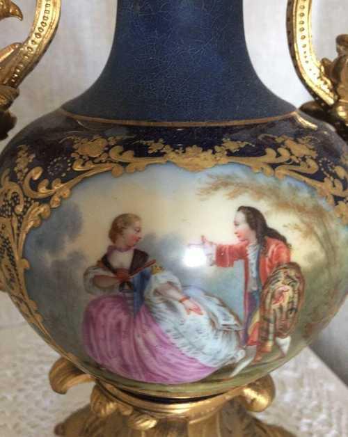 Антикварная ваза /лампа. Фарфор, кобальт, золочени