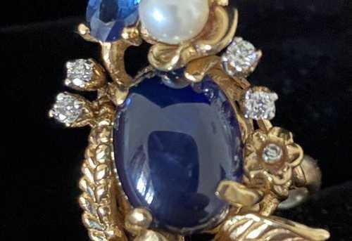Золотое Кольцо с сапфиром и бриллиантами