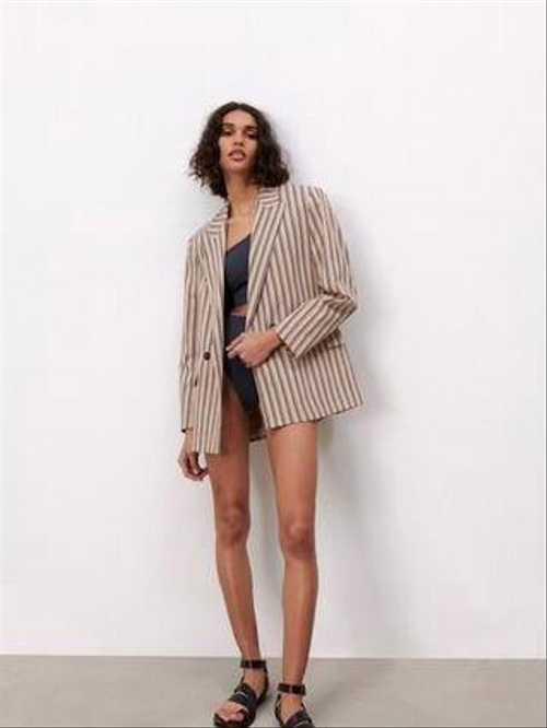 Двубортный пиджак zara, оверсайз