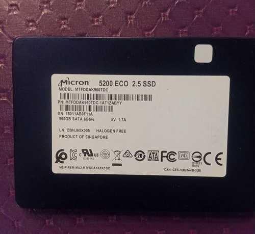Серверный SSD Micron 5200 mtfddak960TDC 960Gb