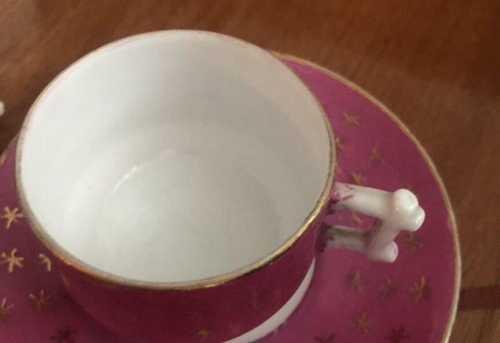 Кофейная чашка с блюдцем фарфор, Кузнецов