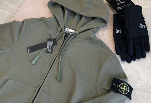 Зип худи Stone Island Зёленое Хаки Кофта Толстовка