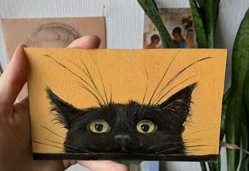 Картина маслом с котом. Черный кот