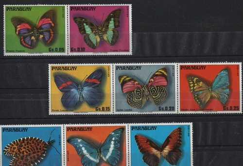 Парагвай марки. Бабочки 8 штук