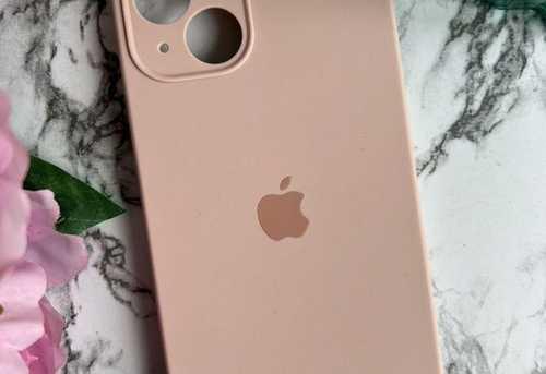 Чехол силиконовый iPhone 13 с яблоком Бежевый