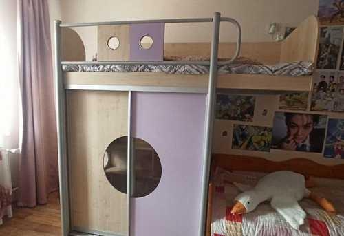 Кровать-чердак домик-шкаф+ нижняя кровать