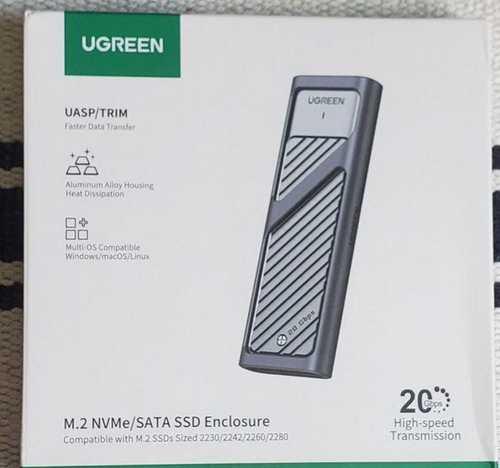 Внешний корпус ugreen 20Gbps SSD M.2 NVMe/M2 SATA