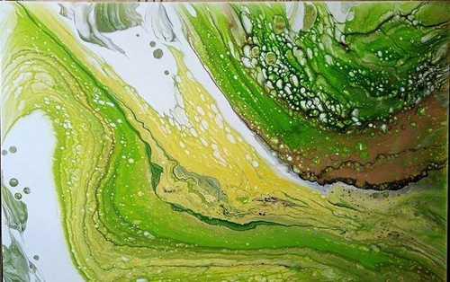 Большая зеленая улитка", картина флюид арт