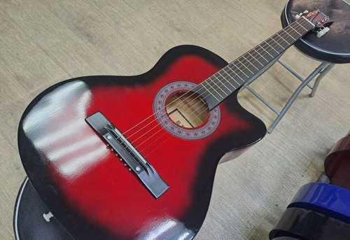 Гитара акустическая красная с металлическими струн
