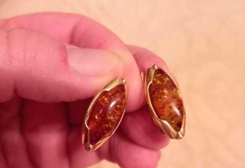 Серьги серебро 925 с янтарем
