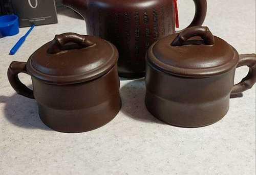 Чайник и чашки глиняные