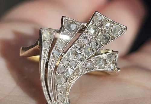 Антикварное кольцо 750 пробы с алмазами и сапфиром