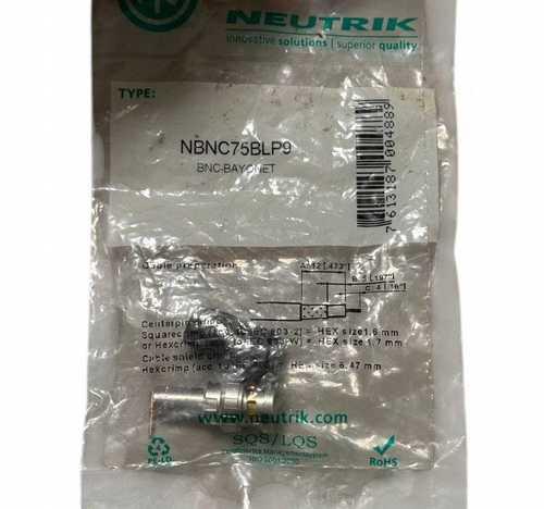 Neutrik nbnc75BLP9 Кабельный разъем BNC